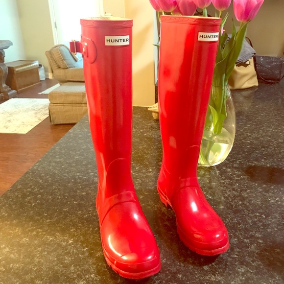 Hunter | Shoes | Tall Red Gloss Rain Boots | Poshmark